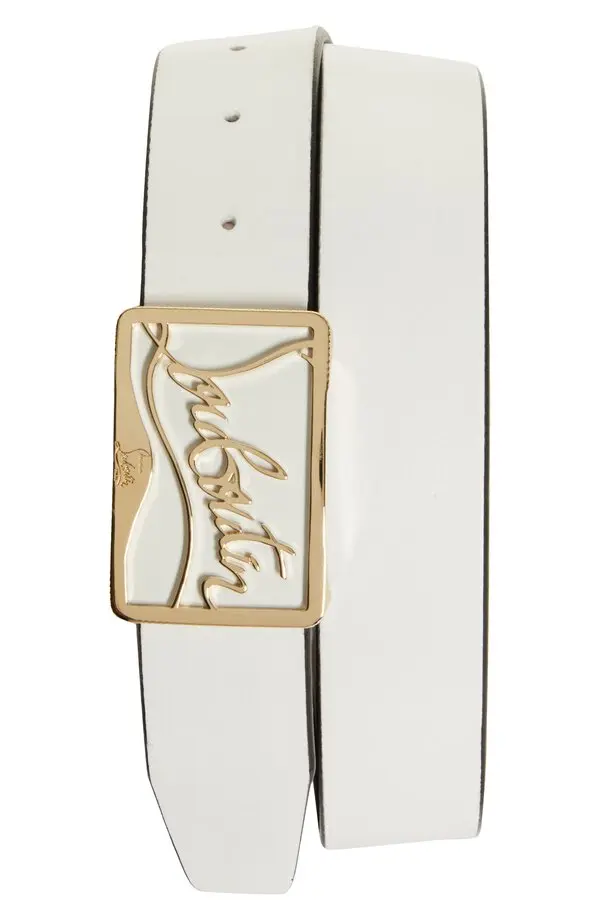 Christian Louboutin Ricky Leather Belt In Bianco/ Red/ Gold - 40
